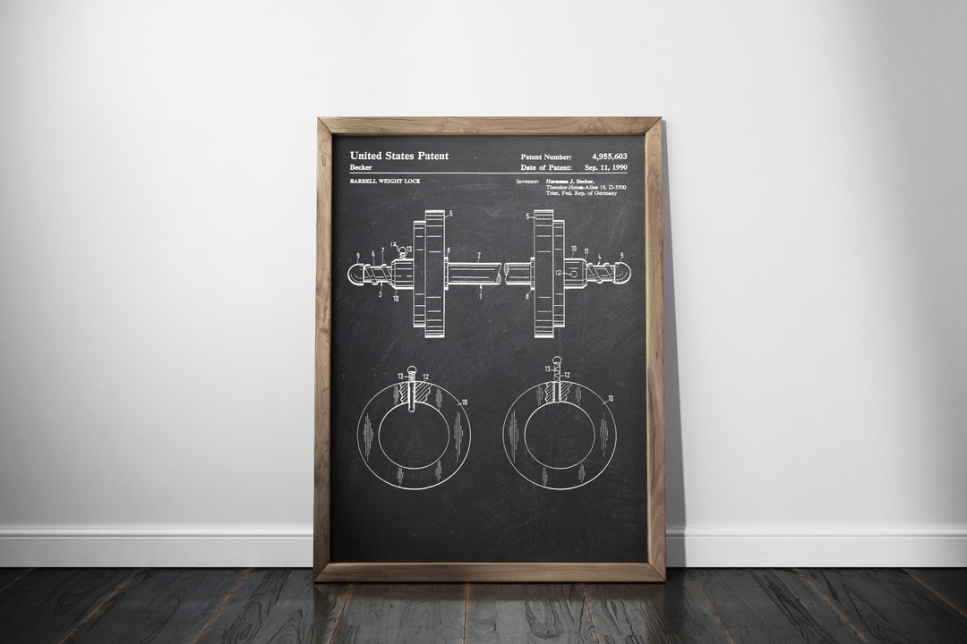 Barbell Patent Print, Gym Weights Patent Poster, Barbell Weight Lock ...