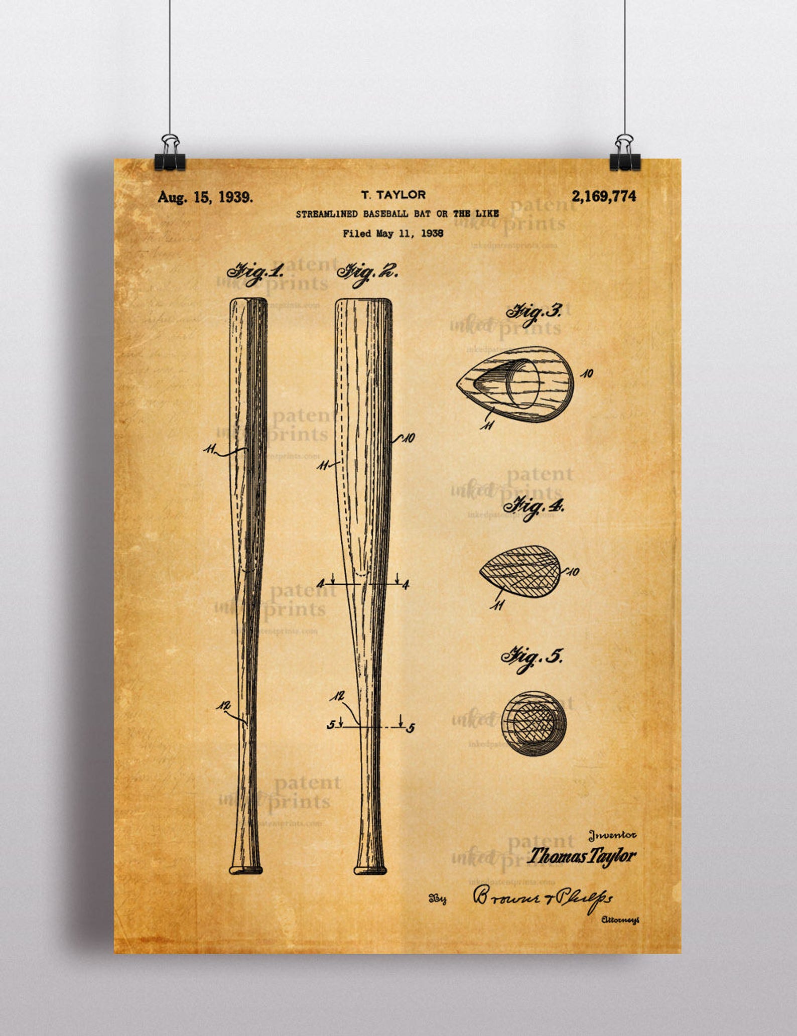 Baseball Bat 1939 Patent Poster Baseball Bat Patent Print | Etsy