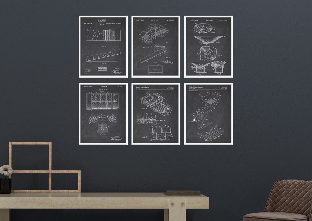 Gold Mining Patent Prints Set, Bundle of 6 Gold Panning Blueprints, Set ...