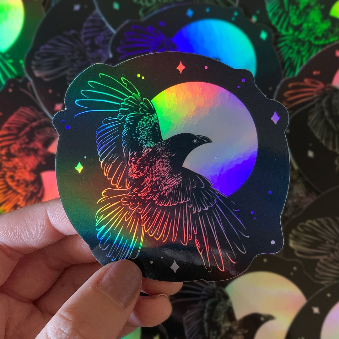 Moonlit Raven Holographic Vinyl Sticker | 3" X 3" - Etsy