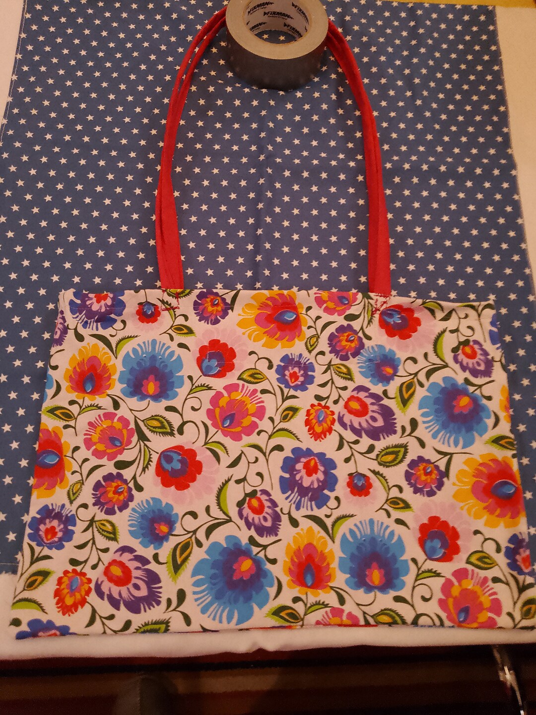 Multicoloured Shopping Bag With Stiffened Pink Shoulder Straps and ...