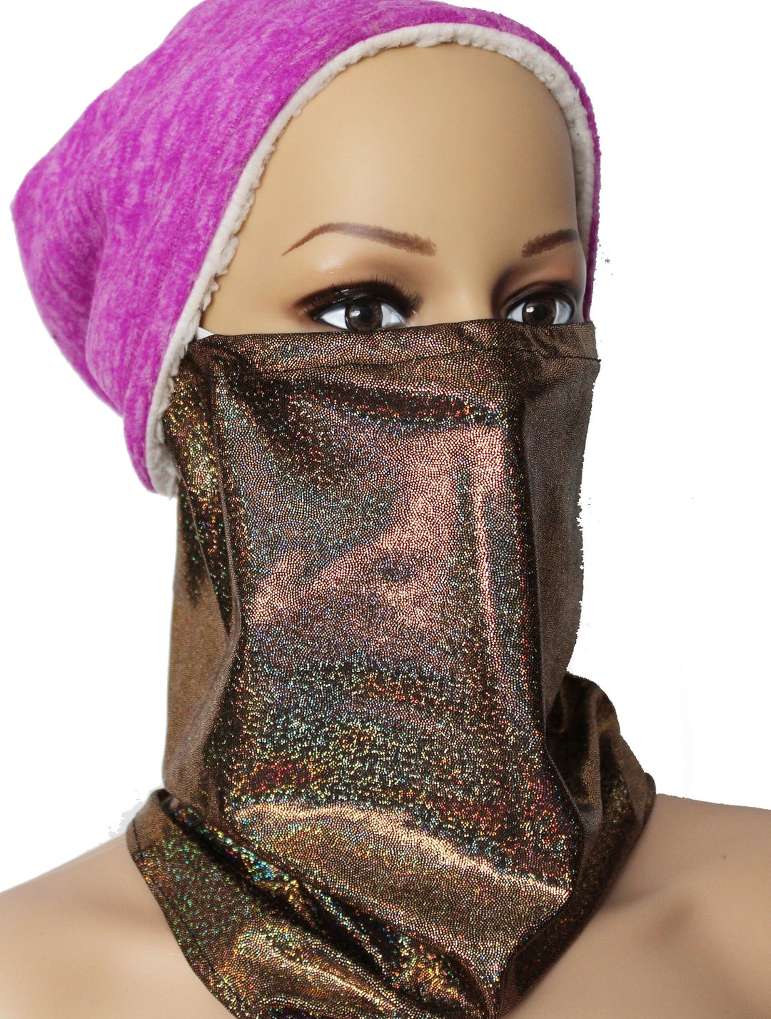 Shiny Gold Neck Gaiter Face Mask, Reusable, Washable, Made in USA, Dust ...