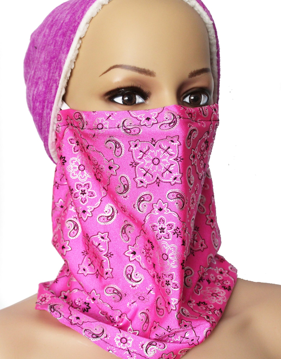 Pink Bandana Print Neck Gaiter Face Mask, Reusable, Washable, Made in ...
