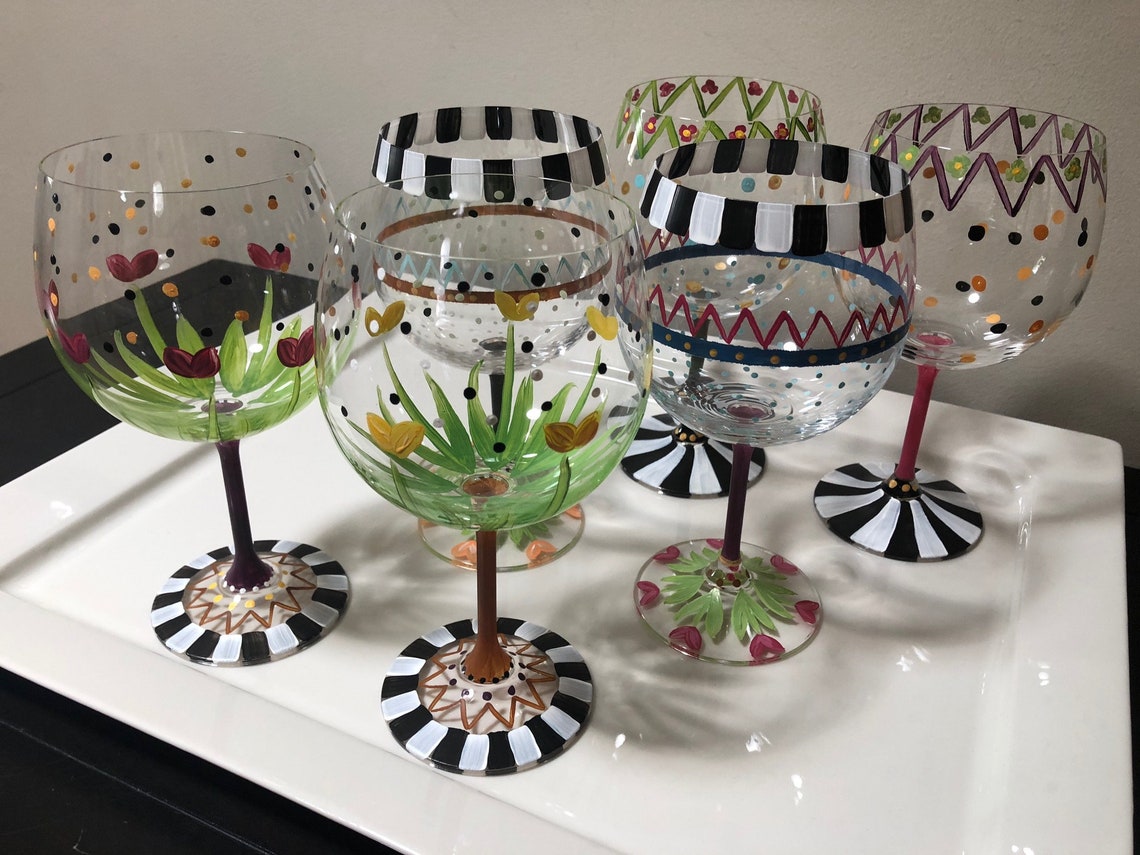 Custom Hand Painted Wine Glasses - Etsy