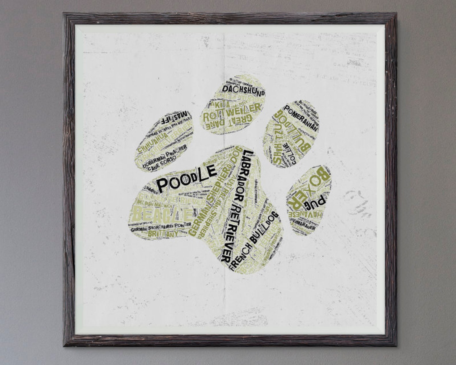 Dog Paw Print Poster Made From A List of the Most Popular Dog Breeds ...