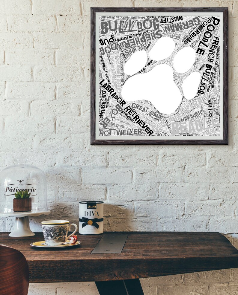 Dog Paw Print Poster Made From A List of the Most Popular Dog Breeds ...