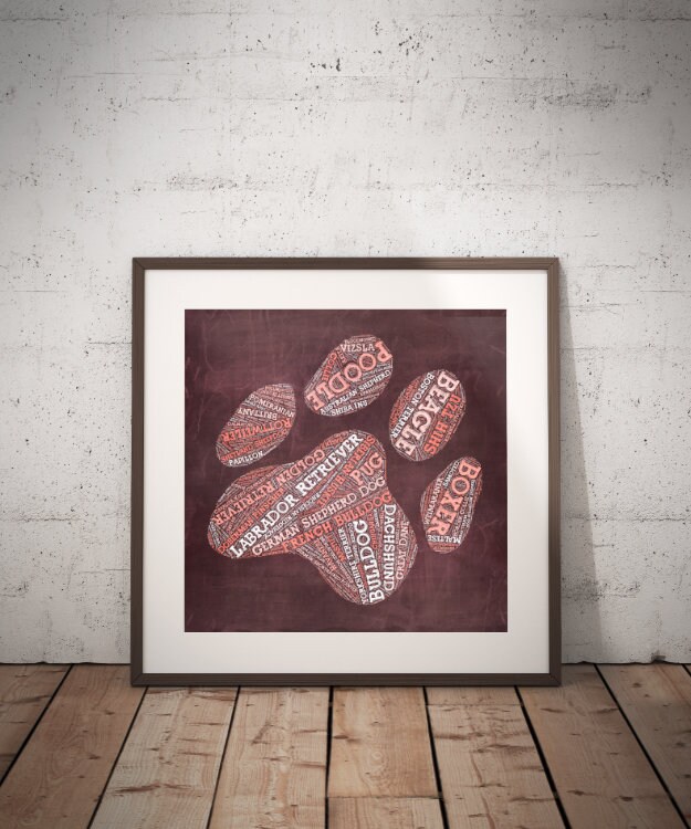 Dog Paw Print Poster Made From A List of the Most Popular Dog Breeds ...