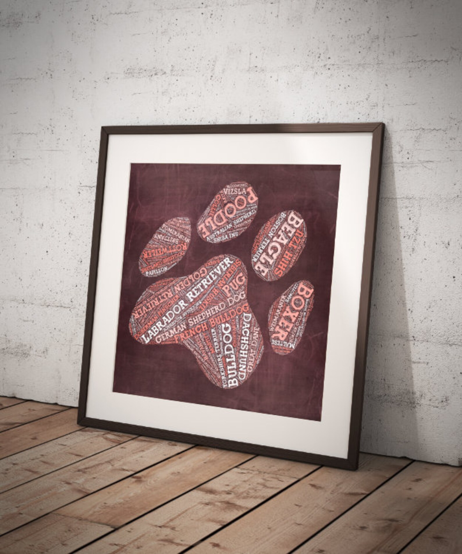 Dog Paw Print Poster Made From A List of the Most Popular Dog Breeds ...