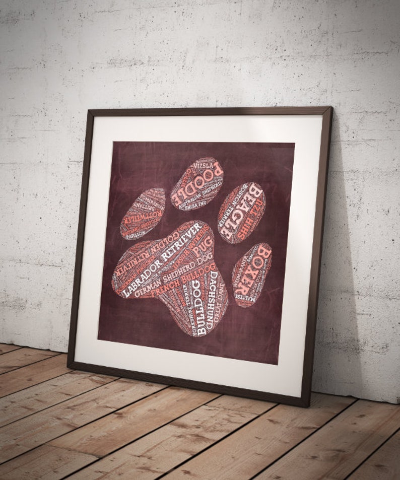 Dog Paw Print Poster Made From A List of the Most Popular Dog - Etsy