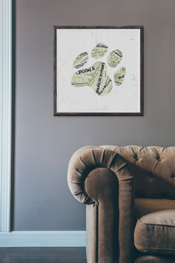 Dog Paw Print Poster Made From A List of the Most Popular Dog Breeds ...