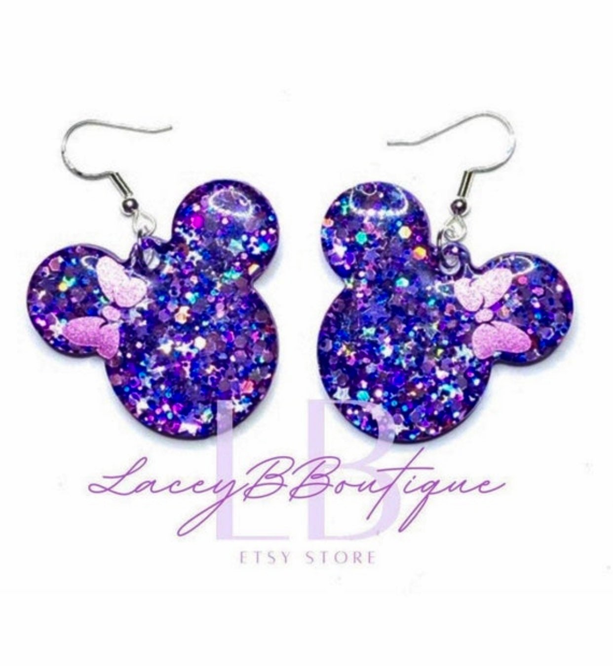Purple Confetti Mouse With Mini Bow Dangle Earrings Glitter - Etsy