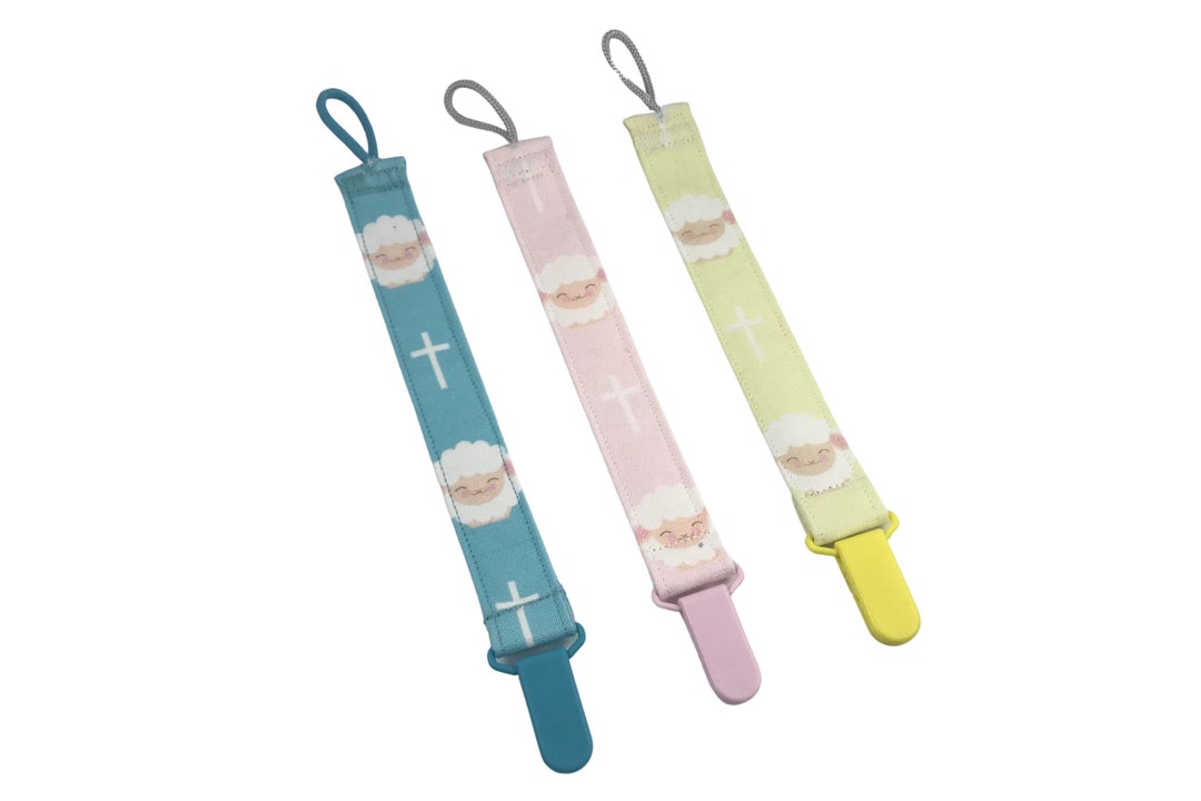 Baby Sheep Baptism Yellow, Pink or Blue Pacifier Clip, Binky Clip, Paci ...