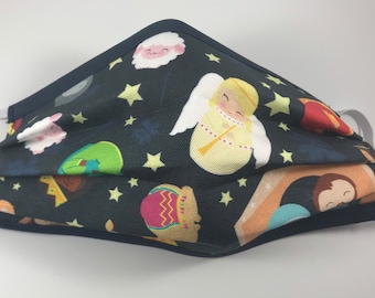 Baby Jesus First Christmas Manger Nativity Holiday Cloth Face Mask W/ 2 ...