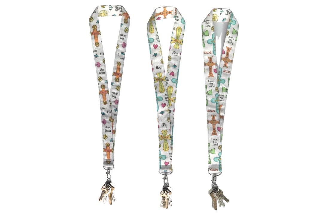 Faith Religious Crosses Fabric Key Lanyard, Neck Lanyard, Long Keychain ...