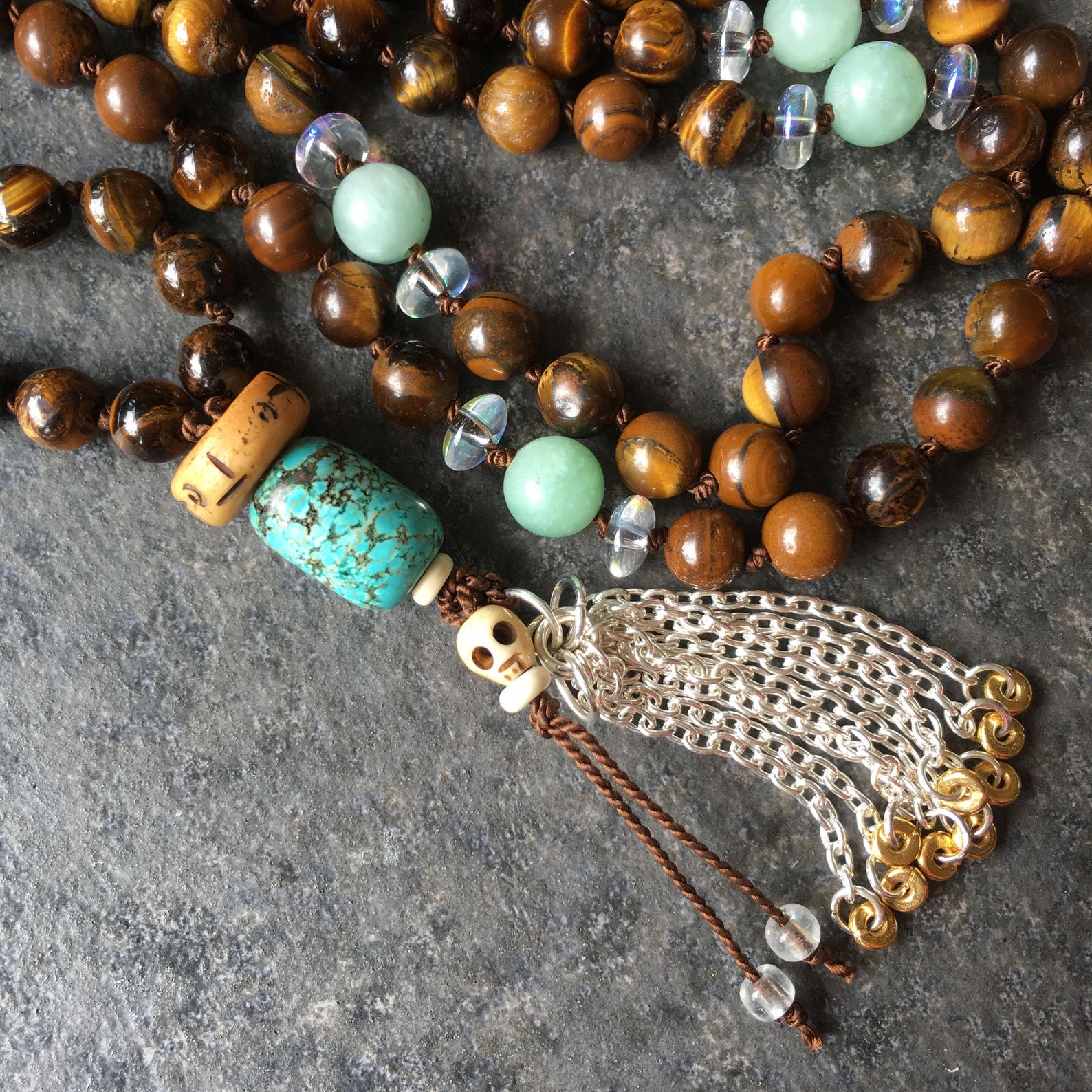 Creativity Mala: 108-bead Hand-knotted Japa Mala in Amber Tiger's Eye ...