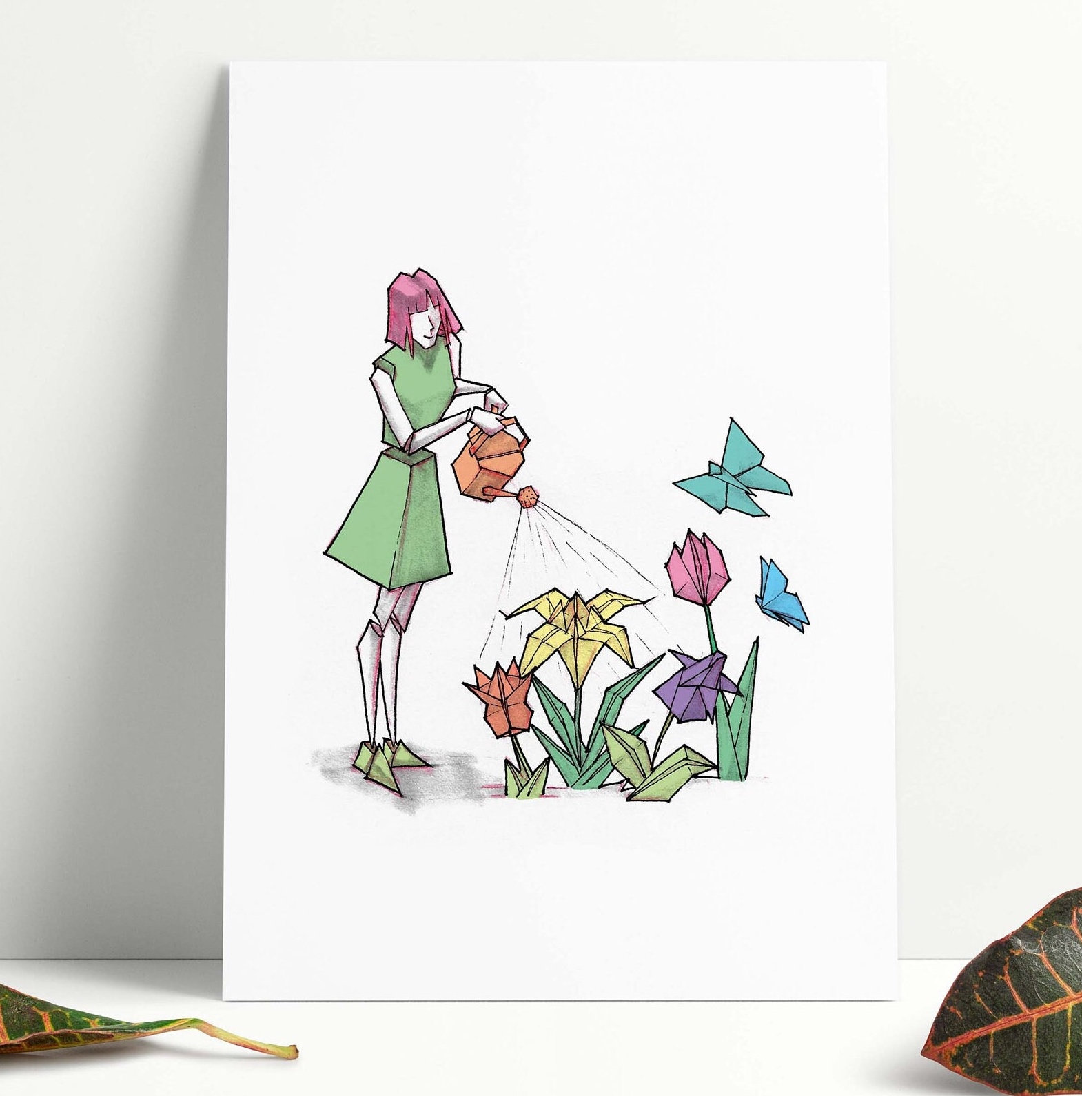 Origami Spring Garden Flower Wall Art Floral Decor Print Geometrical ...