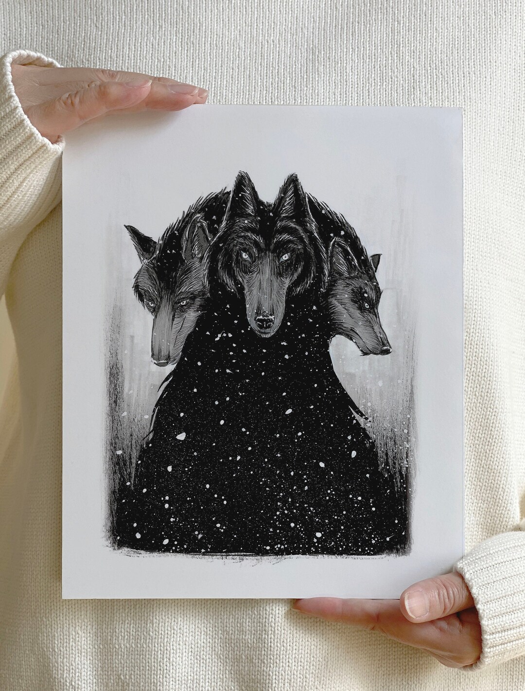 Gothic Black Wolf Print: Original Artwork, 10 X 8 Inches, Matte Photo ...