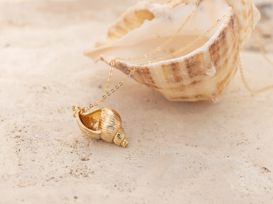 Gold Seashell Necklace Charm | 14K Gold Filled | 18" | Statement ...