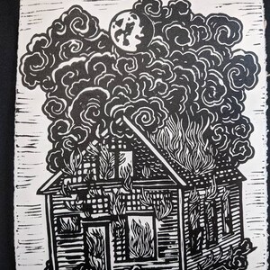 House on Fire Linocut Print - Etsy