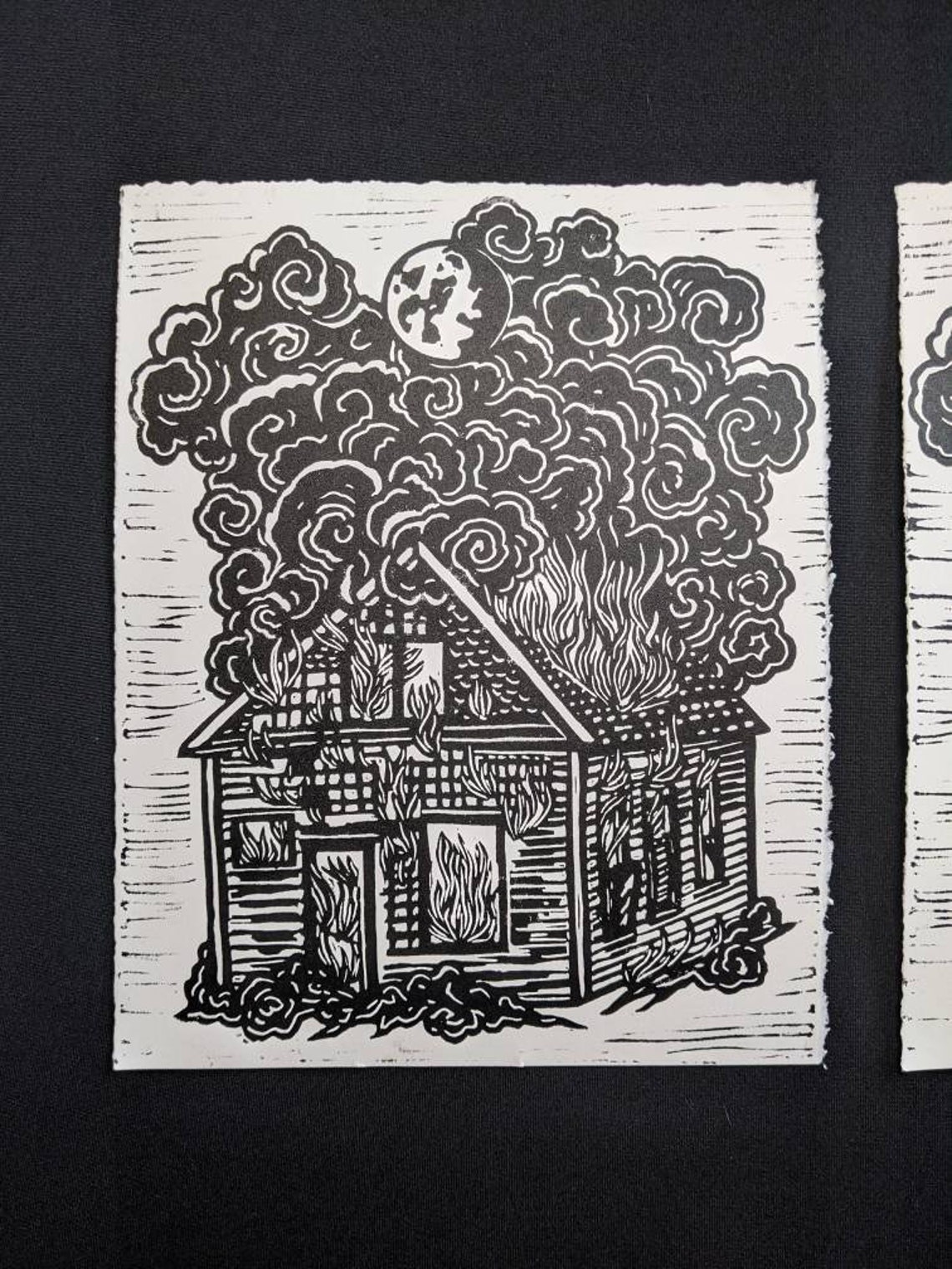 House on Fire Linocut Print - Etsy