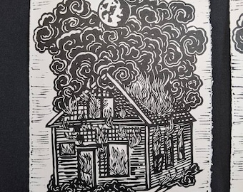 Fire Linocut - Etsy