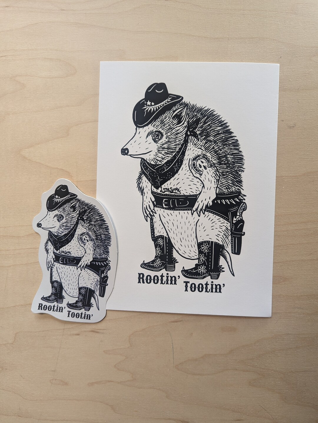 Rootin' Tootin' Hedgehog Archival Print + Sticker - Etsy