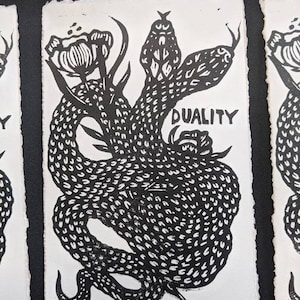 Duality Two Headed Snake Linocut - Etsy