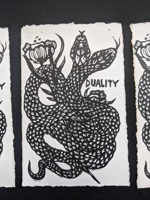 Duality Two Headed Snake Linocut | Etsy