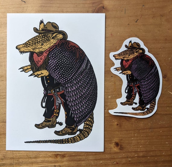 Cowboy Armadillo Archival Print Sticker - Etsy