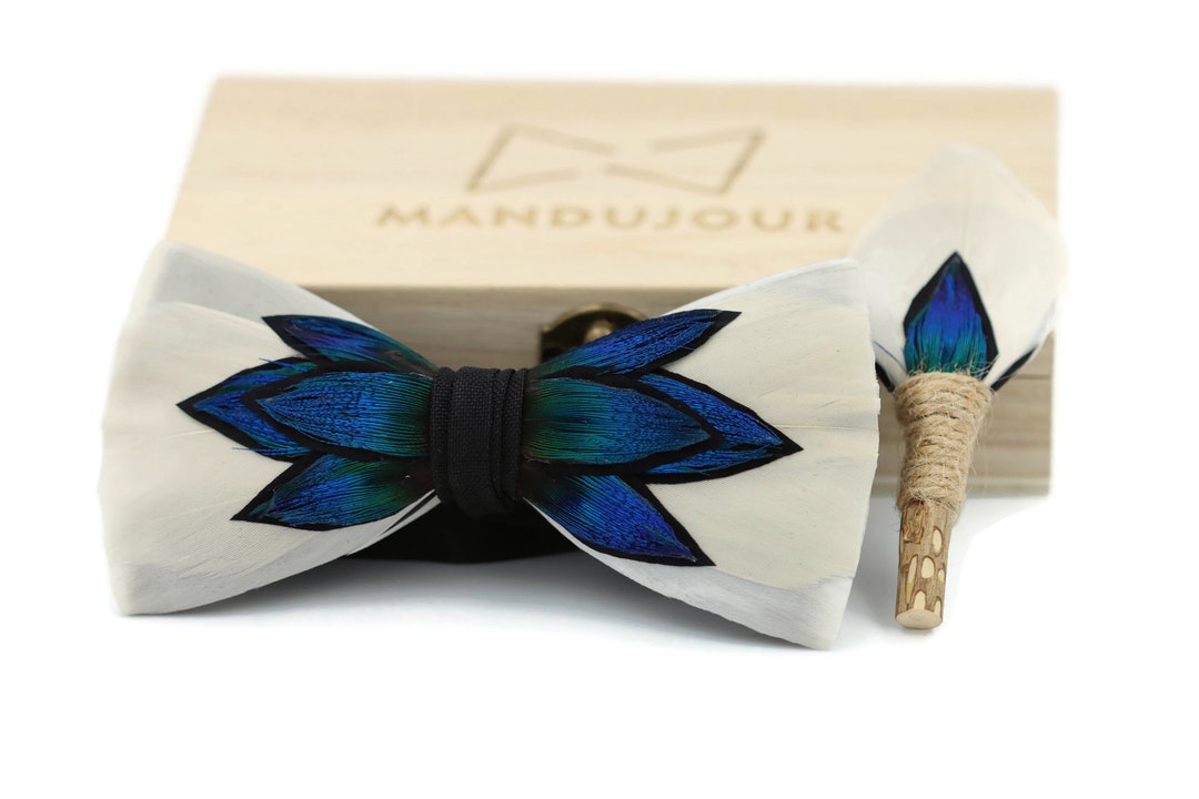 Columbus Flower Bomb Feather Bow Tie With Feather Lapel Pin Set ...