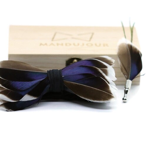 All Duck Feather Bow Tie With Feather Lapel Pin Set - Etsy