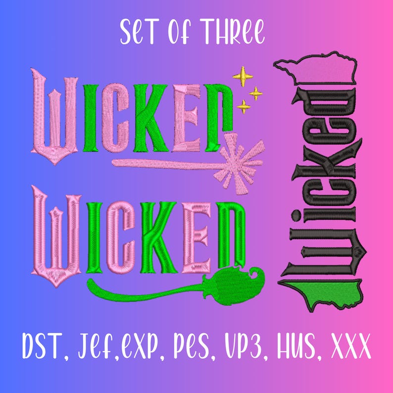 Set of Three, Wicked Inspired Embroidery Bundle, Team Glinda, Team ...