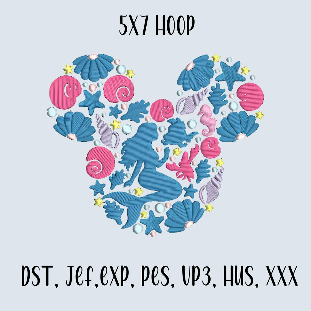 The Little Mermaid Inspired, Disneyland Inspired, Digital Embroidery ...