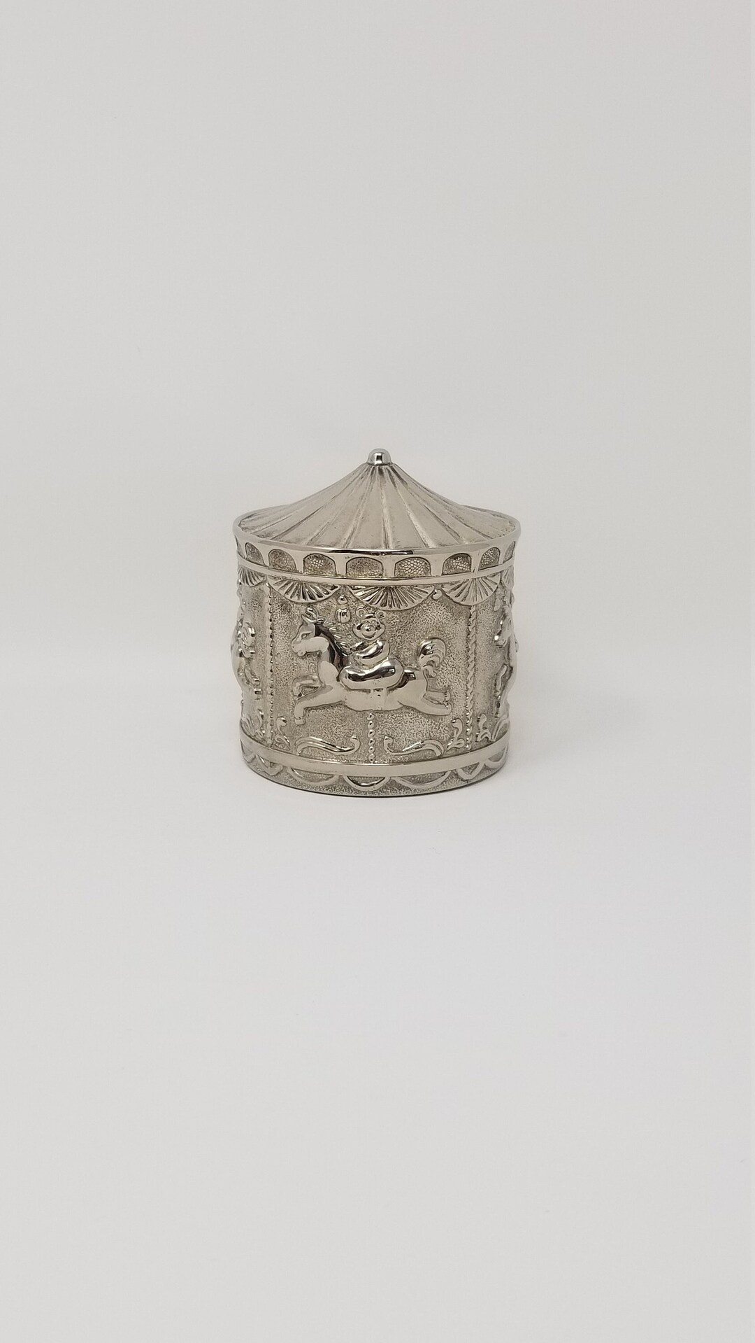 Vintage Carousel Bank, Silver Plated, Teddy Bears Taking a Ride on ...