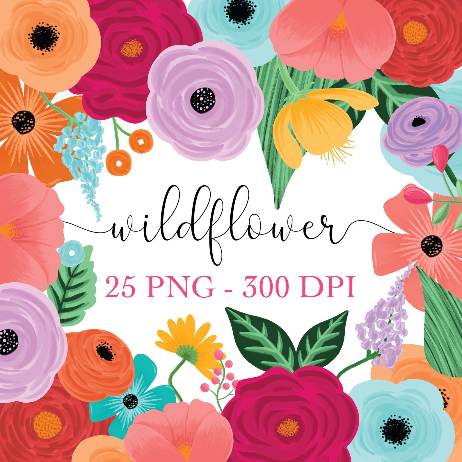 Wildflower Clip Art Wildflower Clipart Digital Clip Art - Etsy