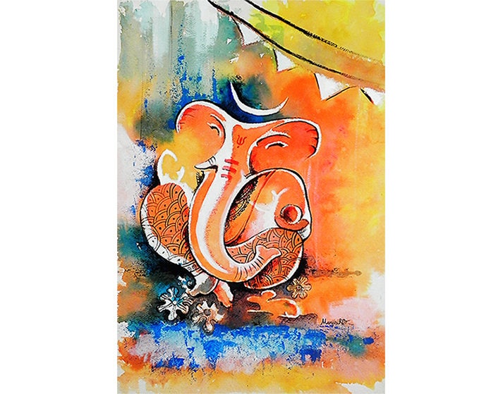 Ganesha Wall Art, Modern Hindu God Ganesha Art Print, Abstract Lord ...