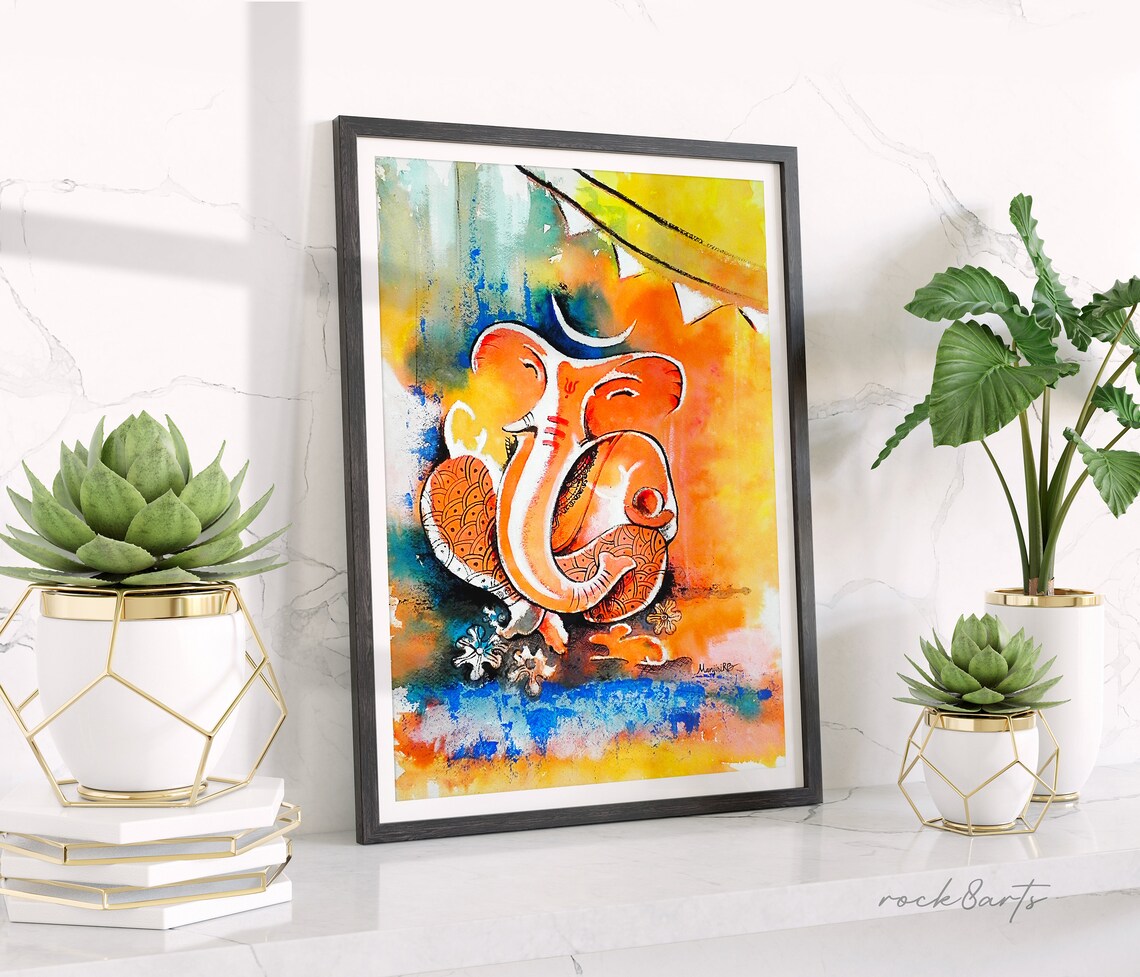 Ganesha Wall Art, Modern Hindu God Ganesha Art Print, Abstract Lord ...
