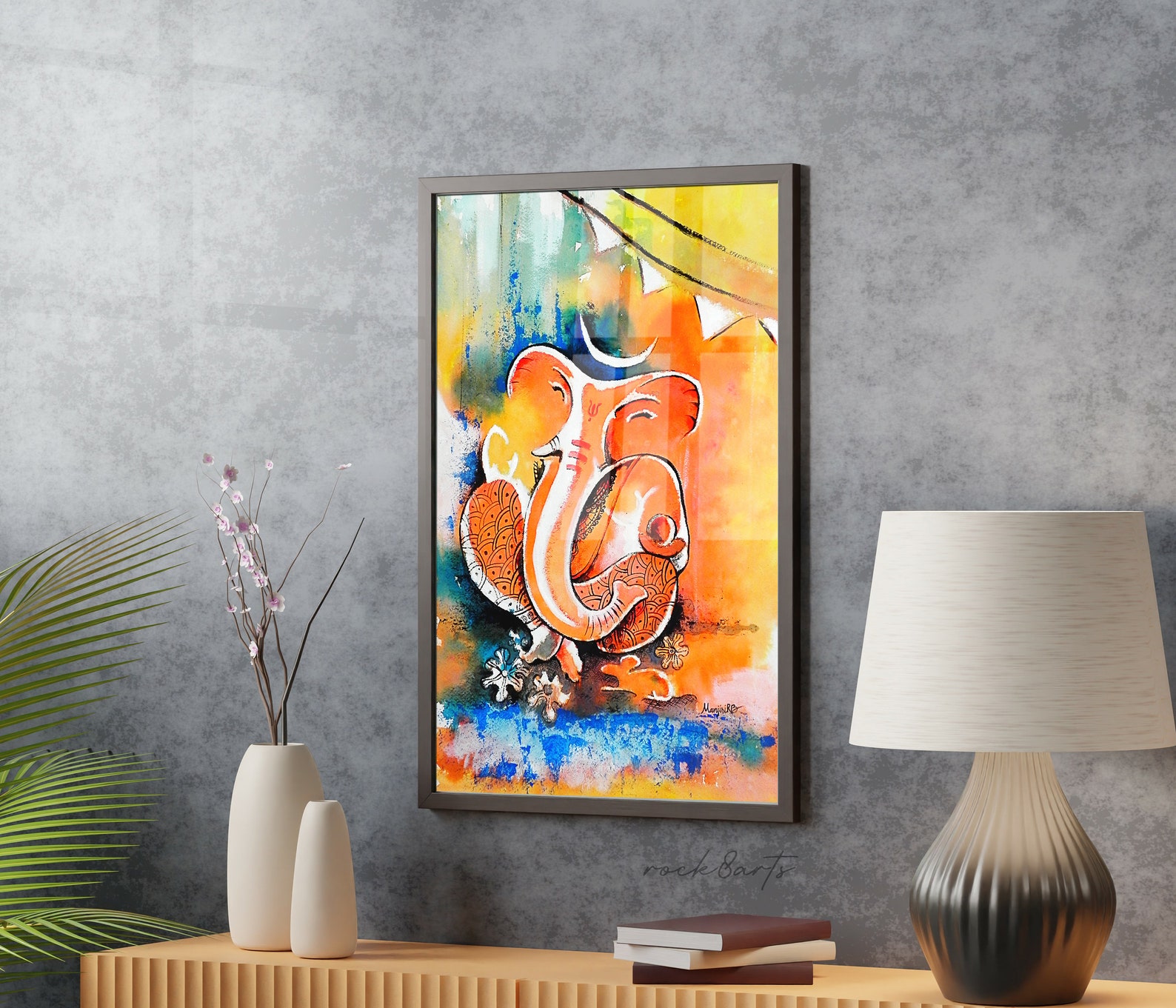 Ganesha Wall Art, Modern Hindu God Ganesha Art Print, Abstract Lord ...