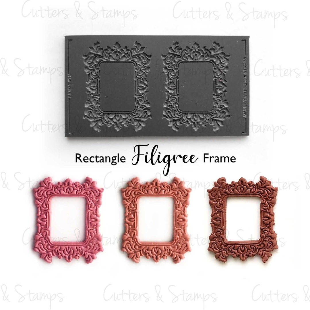 FILIGREE Rectangle Frame Texture Mat and Cutter | Clay Pattern Stamps ...