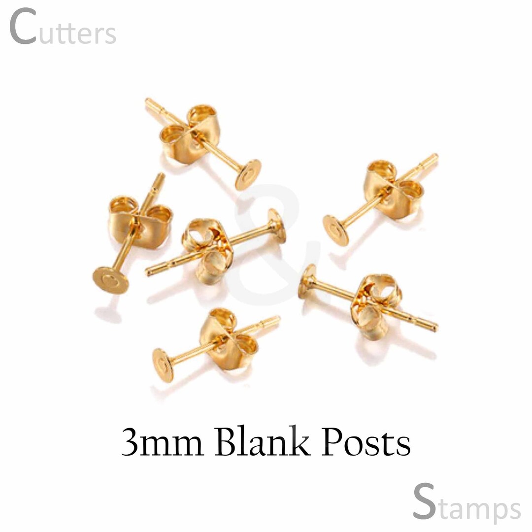 3mm Blank Earring Post and Backs (20pcs) | Stainless Steel Earring Stud ...