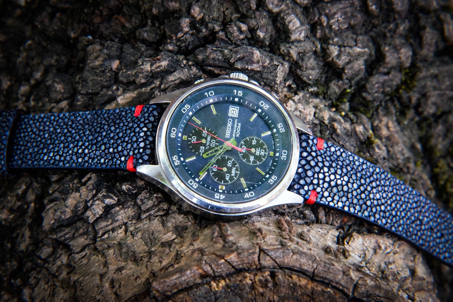 Navy blue stingray leather handmade watch strap full range of | Etsy