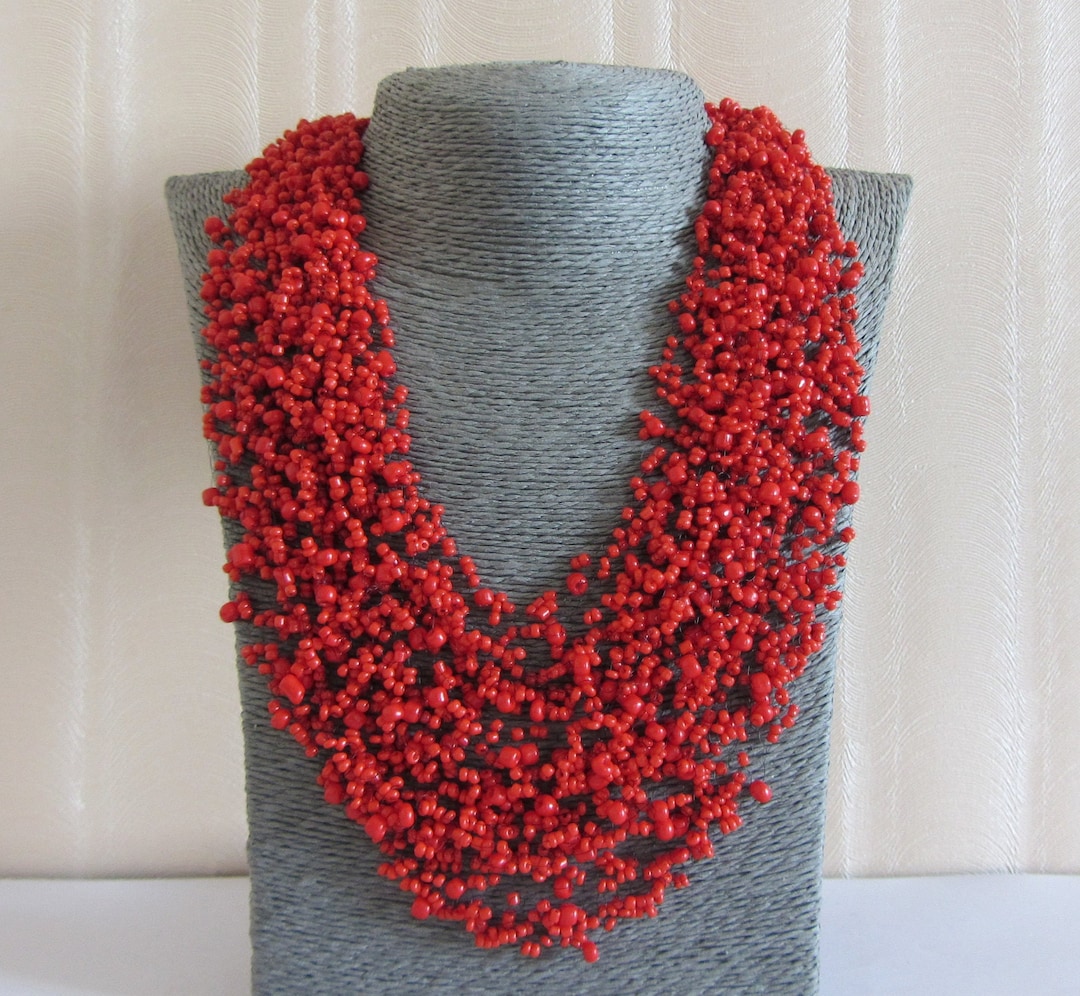 Red Necklace Necklaces Handmade Jewelry Choker Air Necklace Netted Bead ...