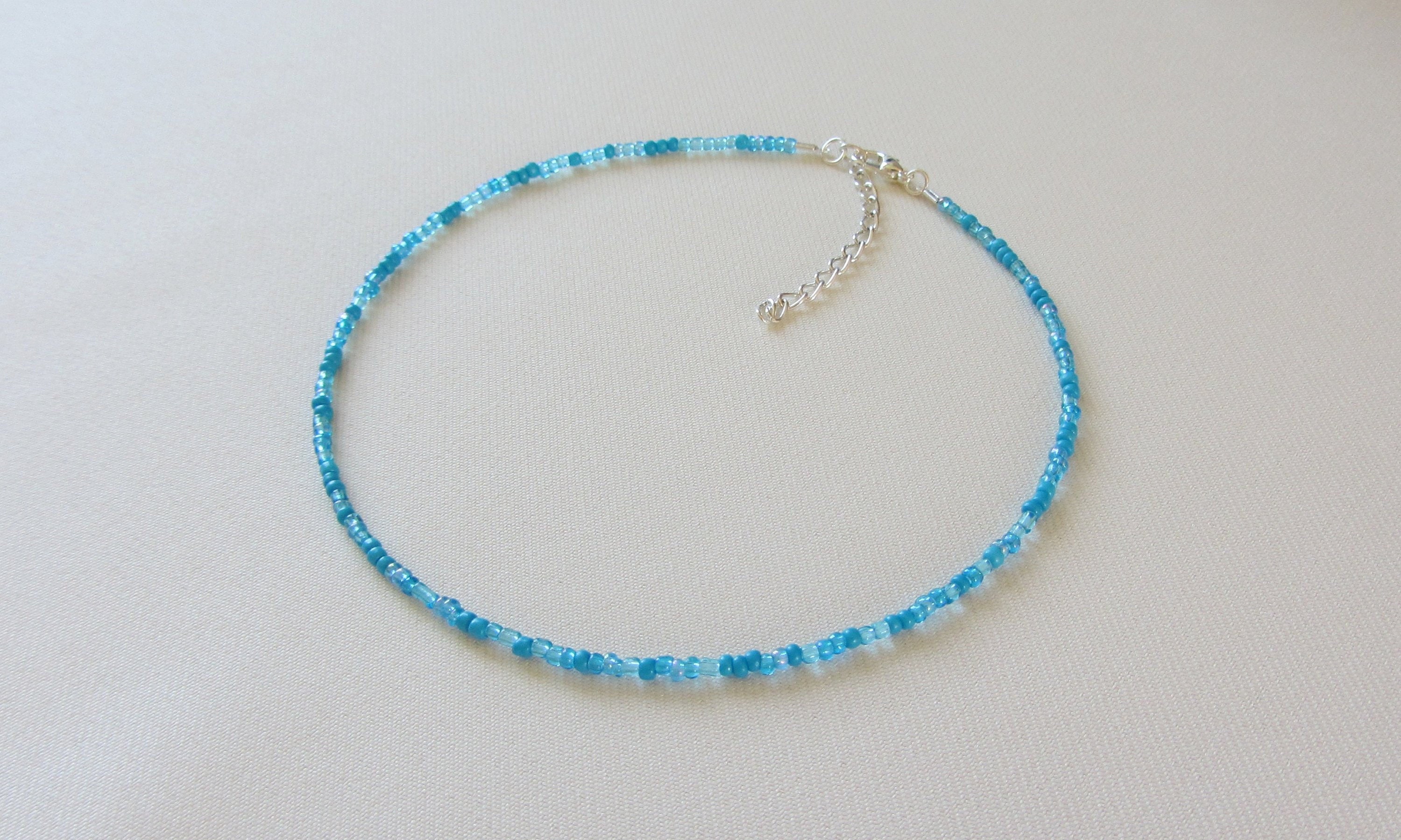Beaded Choker Necklace Blue Bead Chokers Seed Bead Choker | Etsy