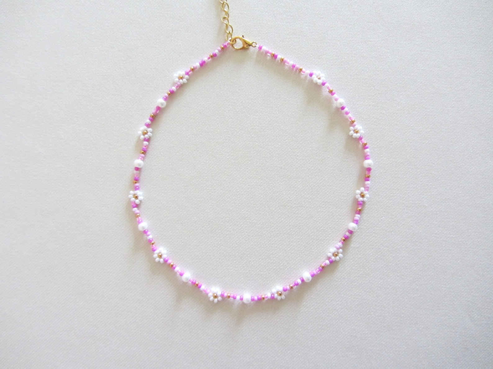 Flower Bead Colored Chokers Beaded Flower and Pearl Necklace Spring ...