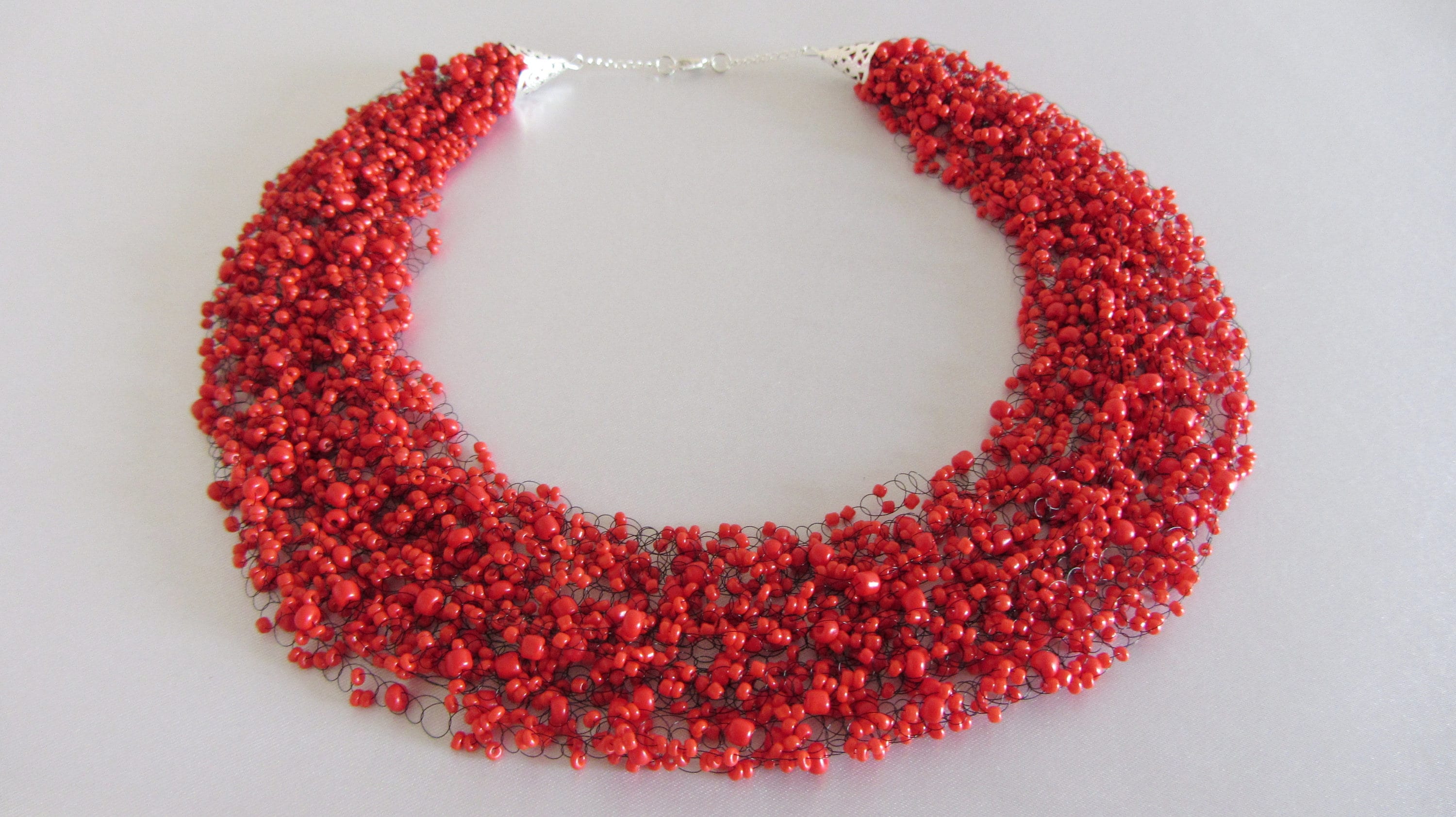 Red Necklace Necklaces Handmade Jewelry Choker Air Necklace Netted Bead ...