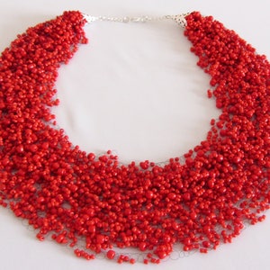 Red Necklace Necklaces Handmade Jewelry Choker Air Necklace Netted Bead ...