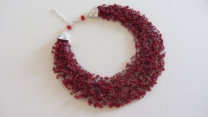 Red Chunky Necklace, Valentine's Day Jewelry, Red Statement Necklace ...