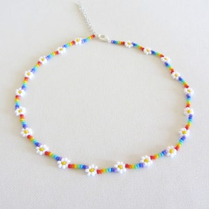 Rainbow Daisy Chain Choker Colorful Beaded Choker Necklace Seed Bead ...