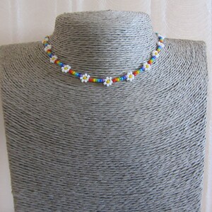 Rainbow Daisy Chain Choker Colorful Beaded Choker Necklace Seed Bead ...