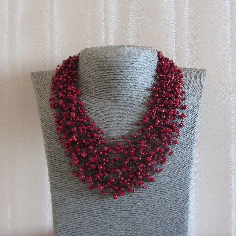 Red Chunky Necklace, Valentine's Day Jewelry, Red Statement Necklace ...
